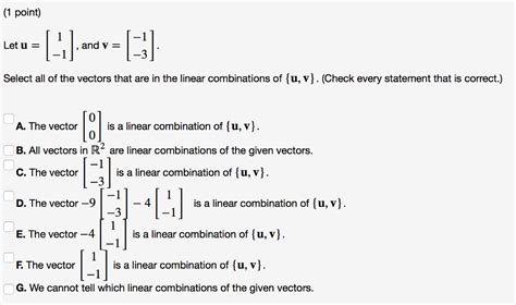 Solved 1 Point Let U 1 1 And V Select All Of The Chegg Com