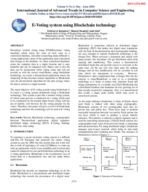 Pdf E Voting System Using Blockchain Technology
