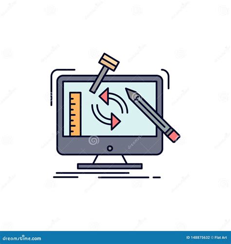 Engineering Project Tools Workshop Processing Flat Color Icon Vector Stock Vector