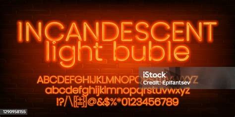 Font Alfabet Bola Lampu Pijar Huruf Lampu Neon Oranye Angka Dan Simbol