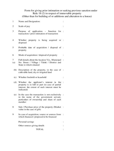 Fillable Online Form For Giving Prior Intimation Or Seeking Previous