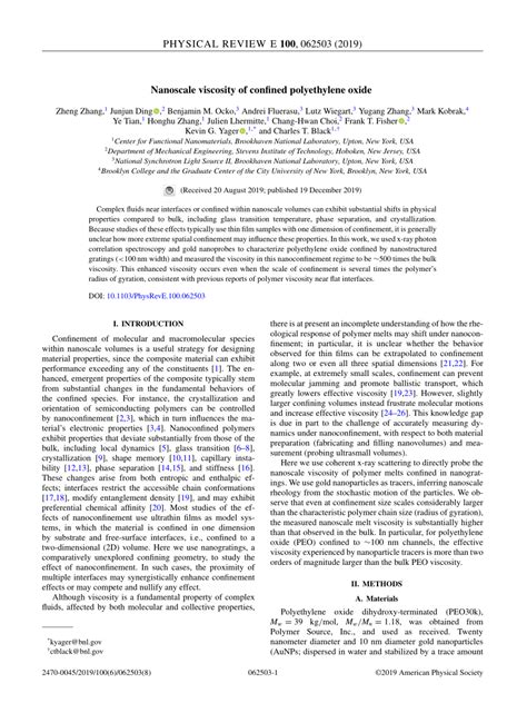 Pdf Nanoscale Viscosity Of Confined Polyethylene Oxide