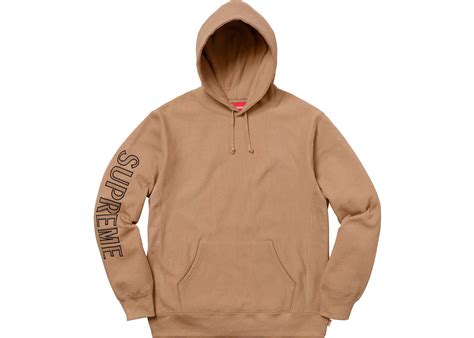 Supreme Sleeve Embroidery Hooded Sweatshirt Light Brown Mens Ss18 Us