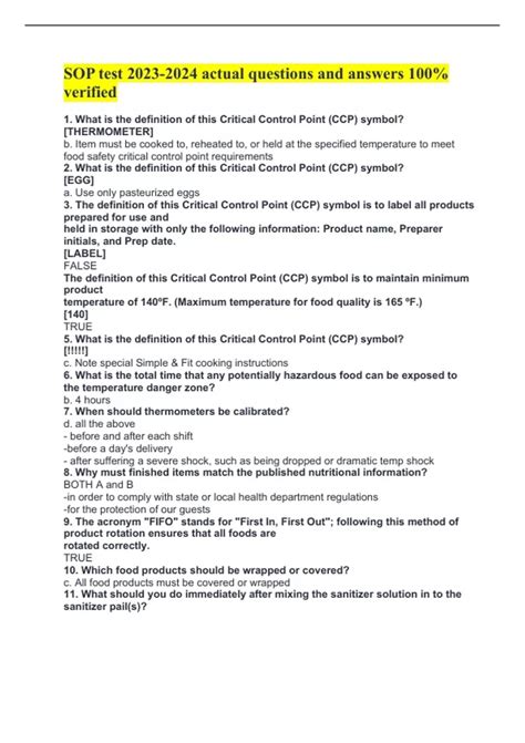 Sop Test Actual Questions And Answers 100 Verified Boh Sop Stuvia Us