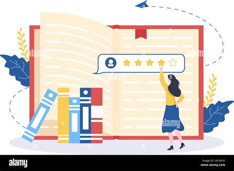 Book Review Template Hand Drawn Cartoon Flat Illustration With Reader