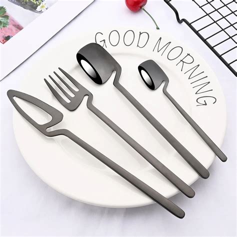 246set 서양 검은 식기 스테인레스 스틸 Flatware 칼 세트 주방 나이프 포크 스푼 세트 럭셔리 식기류 웨딩 세트