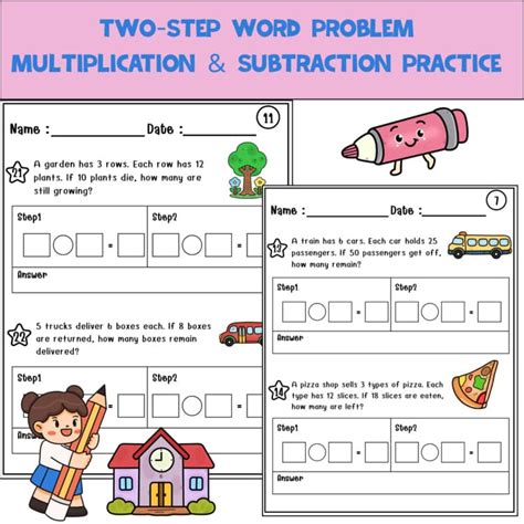Two Step Word Problem Worksheets Multiplication And Subtraction Practice