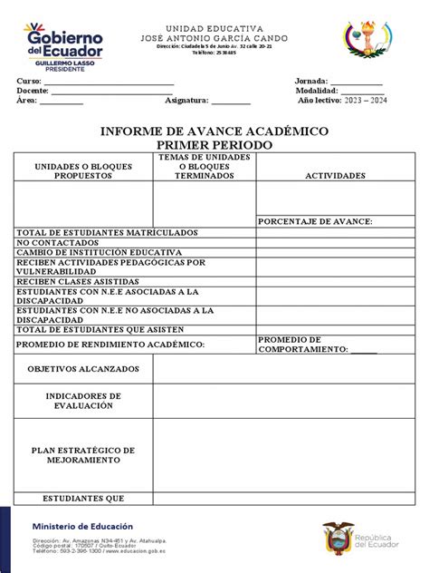 Informe De Avance Académico 2023 2024 Video Pdf