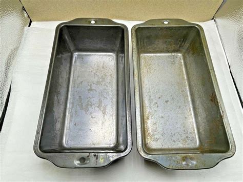 Vintage Ekco 4 Rectangular Bread Loaf Cake Pans Baking Folded Ends Made