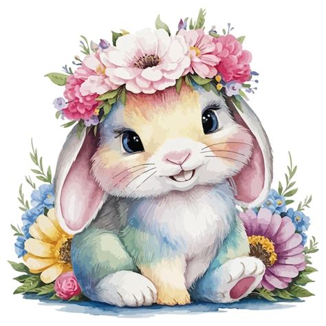 Premium Vector A Drawing Of A Bunny Wearing A Flower Crown
