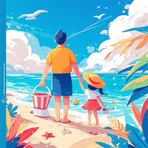 Pai E Filha A Brincar Na Praia Vetor Premium Gerado Com Ia