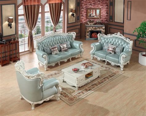 Luxury European Leather Sofa Set Living Room Sofa China Wooden Frame