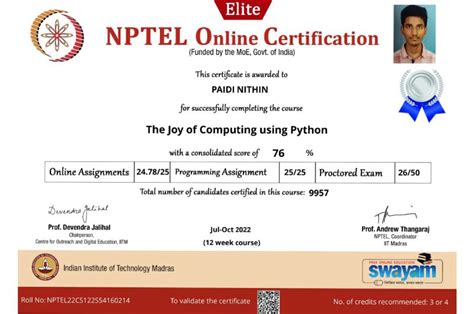 Nithin Paidi On Linkedin Python Nptel Certificate