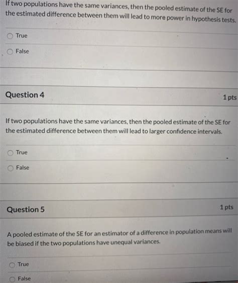 Solved If Two Populations Have The Same Variances Then The