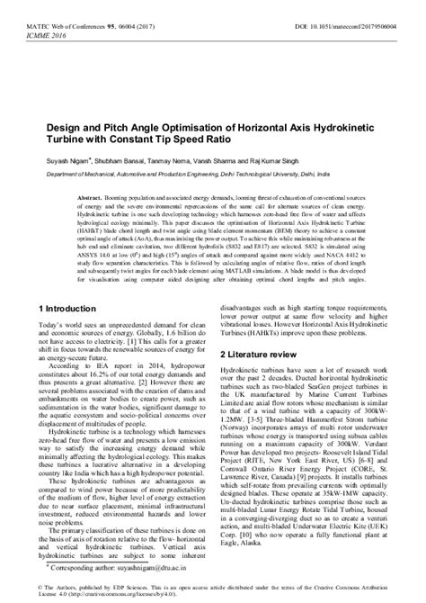 Pdf Design And Pitch Angle Optimisation Of Horizontal Axis