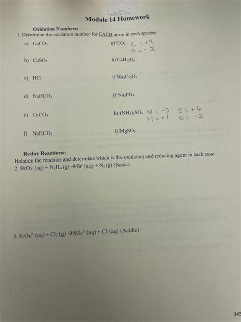Solved Module 14 Homework Oxidation Numbers 1 Determine Chegg Com