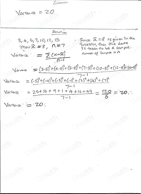 Solved Find The Variance Of The Data 3 4 5 7 10 12 15 Overline