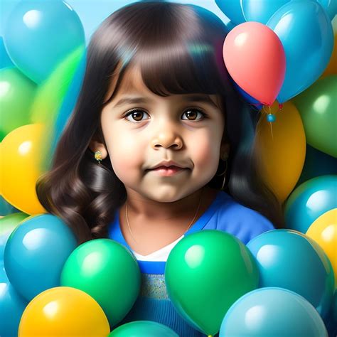Una Linda Ni A India Est Rodeada De Globos Foto Premium
