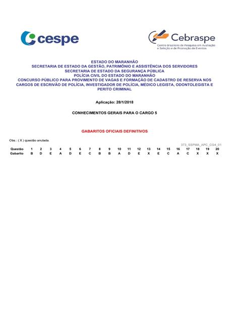 Cespe 2018 Perito Criminal Gabarito Pdf Polícia Crime E Violência
