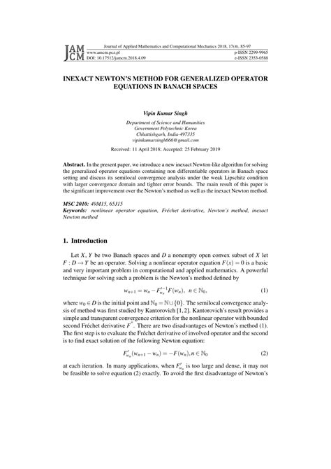 Pdf Inexact Newtons Method For Generalized Operator Equations In