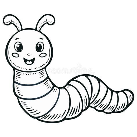 Smiling Caterpillar Character Outline Drawing Cute Insect Art Stock Vector Illustration Of