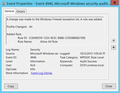 4946 S 已變更 Windows 防火牆例外狀況清單。 已新增規則。 Windows 10 Windows Security