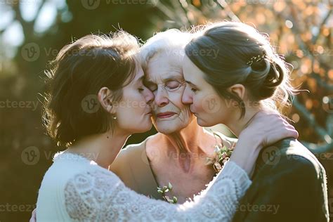 Ai Generated Daughter Mother Kiss Elderly Grandmother 38266269 Stock