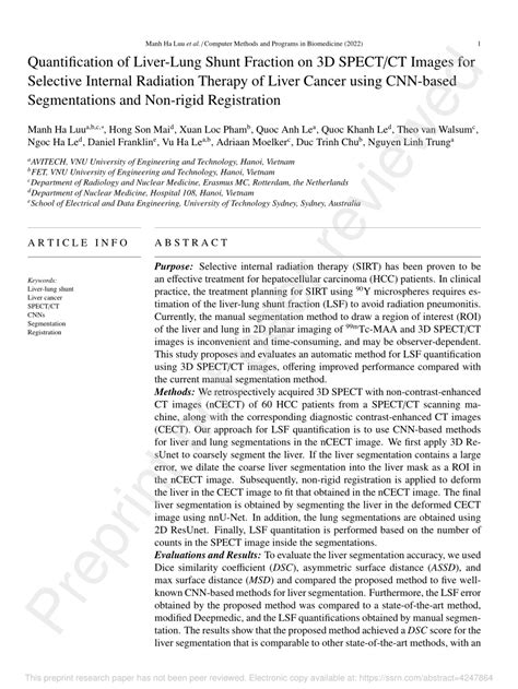 Pdf Quantification Of Liver Lung Shunt Fraction On 3d Spectct Images