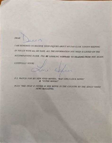 Lene Hefner Signed Note