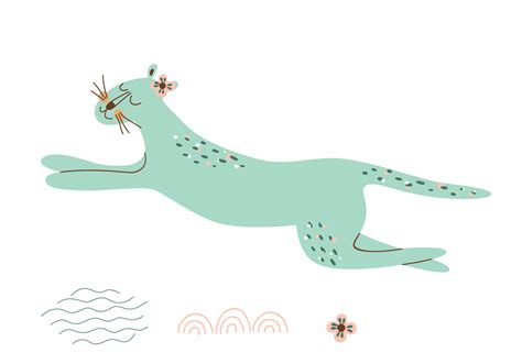 Leopard Cat Cute Wild Animal Illustration Jungle Jaguar Blue Running Leopard Design Tropical