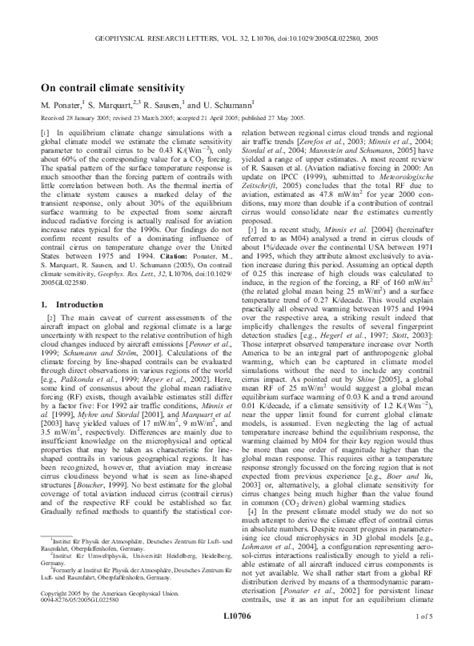 Pdf On Contrail Climate Sensitivity