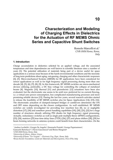 Pdf Characterization And Modeling Of Charging Effects In Dielectrics For The Actuation Of Rf