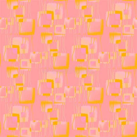 Regular Seamless Intricate Squares Pattern With Wavy Lines Pink Yellow
