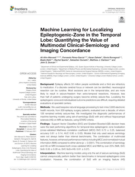 Pdf Machine Learning For Localizing Epileptogenic Zone In The Temporal Lobe Quantifying The