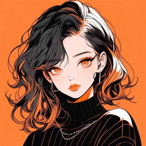 최고 품질 스케치12현실적인일러스트레이터일본 만화 영화 자세한 입술스웨터관습주황색 그라데이션 배경 Seaart Ai