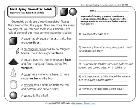 Identifying Geometric Solids Worksheet For 2nd 3rd Grade Lesson Planet