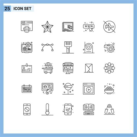 User Interface Pack Of 25 Basic Lines Of Disabled Webpage Window Web Program Editable Vector