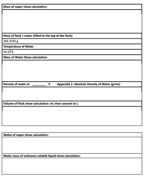 Mass Of Vapor Show Calculation Mass Of Flask Water Filled To The Top Of