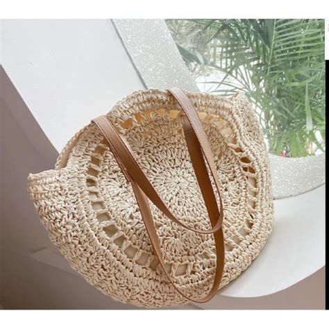 Sac De Plage Rond En Paille Sac à Bandoulière Tissé Fait à La Main