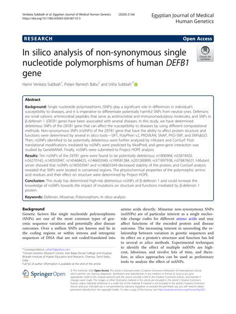 Pdf In Silico Analysis Of Non Synonymous Single Nucleotide