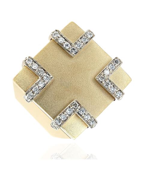 Gentlemans Diamond Square Top Cross Motif Ring The Estate Watch And