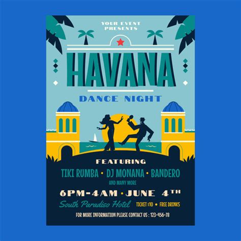 Flat Design Cuba Poster Template Vector Free Download