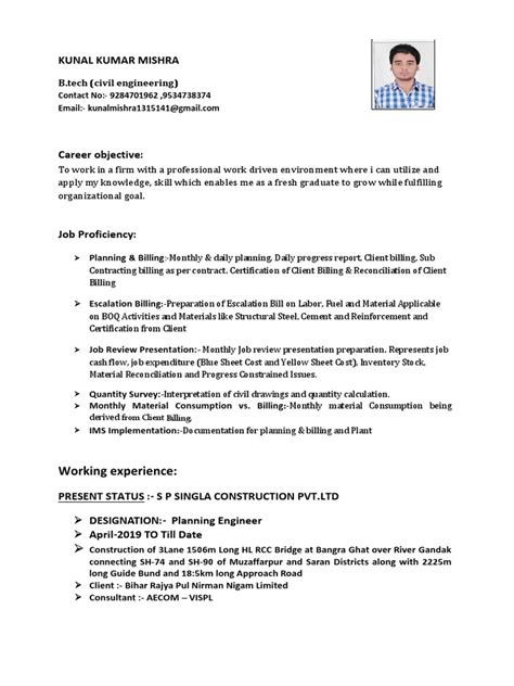 Cv Of Kunal Kumar Mishra Pdf Engineering Business