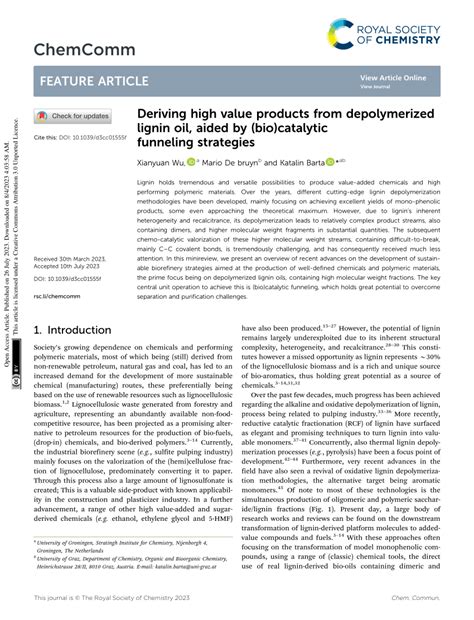 Pdf Deriving High Value Products From Depolymerized Lignin Oil Aided By Bio Catalytic