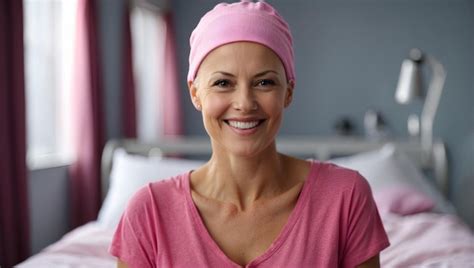 Portrait Of Happy Breast Cancer Patient Smiling Bald Woman After