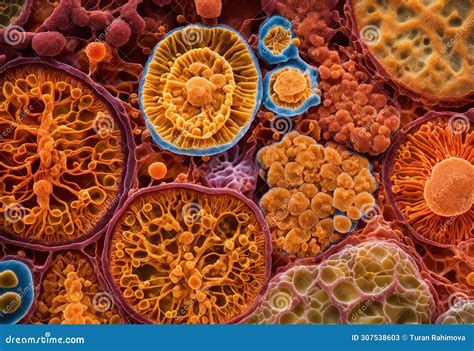 Colorful Microorganism Cells Close Up Illustration In High Details For