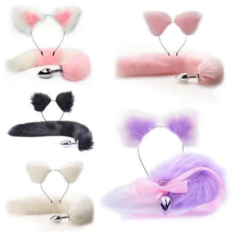 Faux Fur Anal Fox Tail With Metal Head Butt Plug And Cat Ear Headband