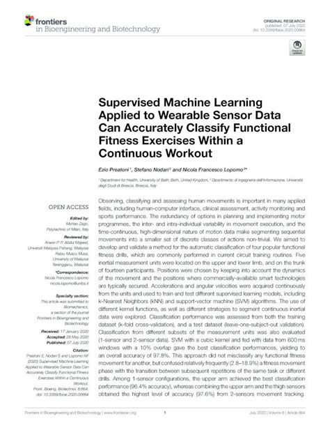 Pdf Supervised Machine Learning Applied To Wearable Sensor