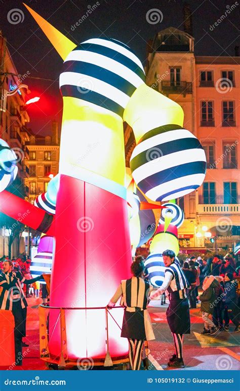 Art Works Of The Festival Of Lights In Lyon Editorial Photography
