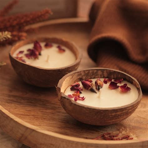 Thenga Coconut Shell Candlediya Eco Friendly Scented Soy Wax Rose